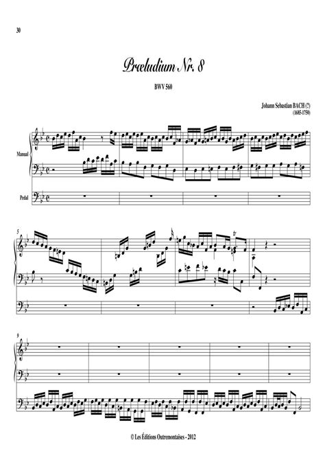 Johann Sebastian Bach Prelude And Fugue In B Flat Major BWV 560 琴谱 五线谱