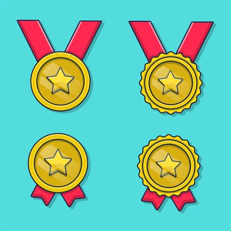 Premium Vector Gold Medal Icon Illustration Flat Cartoon Style