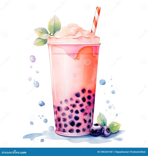 Illustration Of Bubble Milk Tea In Watercolor Style Generative Ai