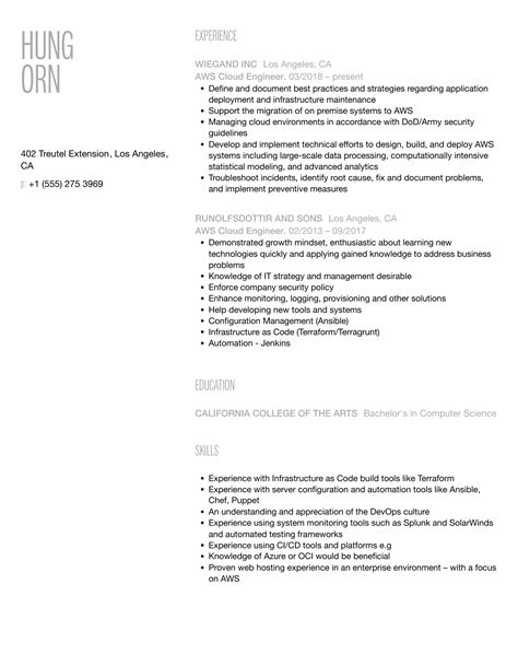 Aws Cloud Engineer Resume Samples Velvet Jobs