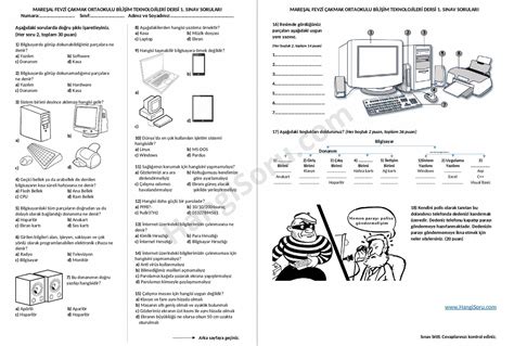 5 Sınıf Bilişim Teknolojileri 1 Dönem 1 Yazılı Soruları Güncel