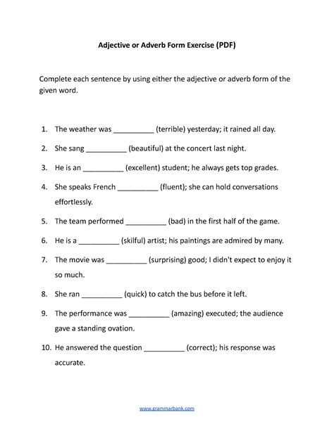 Adjective Or Adverb Form Exercise Pdf Adjective Or Adverb Form