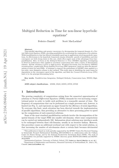 pdf multigrid reduction in time for non linear hyperbolic equations