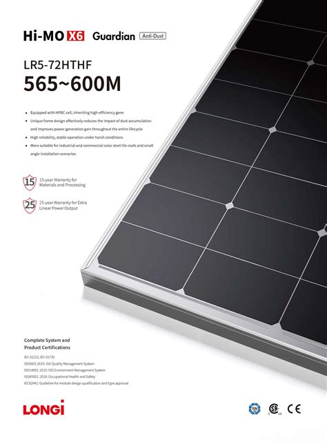 Longi Solar Hi Mo X Guardian Lr Hthf M Hpbc Cell Anti Dust