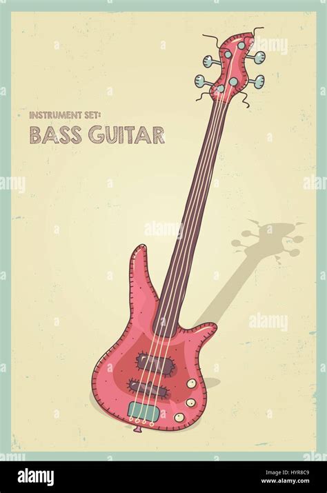Mano de color de dibujo vectorial bass guitar ilustración Imagen Vector