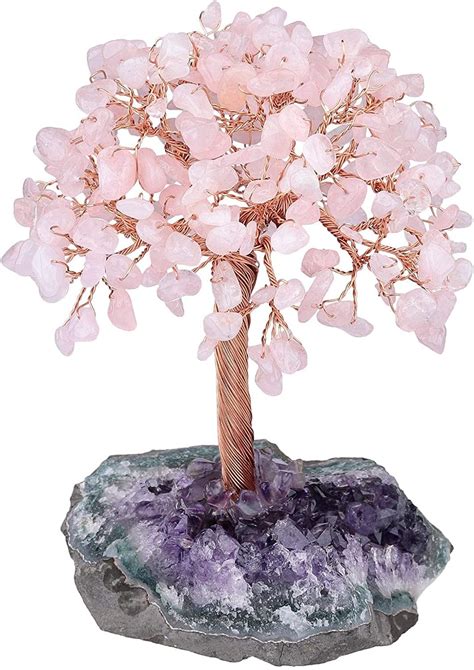 Natural Rose Quartz Aquamarine Amethyst Crystal Tree With Amethyst