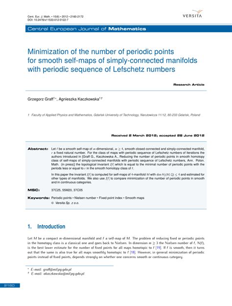 pdf minimization of the number of periodic points for smooth self maps of simply connected