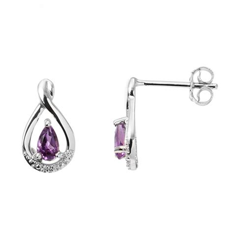 Boucles d oreilles Pendantes Or blanc 375 Améthyste et Diamant Ref 46116