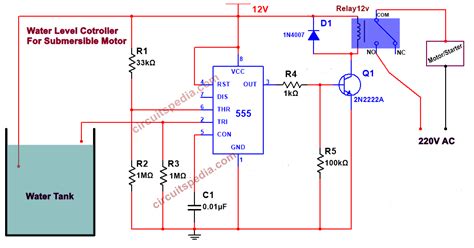Automatic Water Pump Controller Circuit For Submersible Motor Using 555