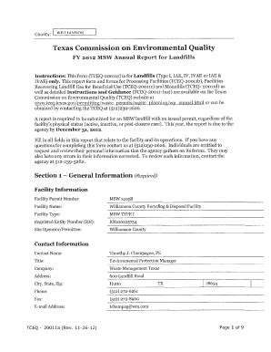 Fillable Online Waste Management Annual Report On Landfill Williamson