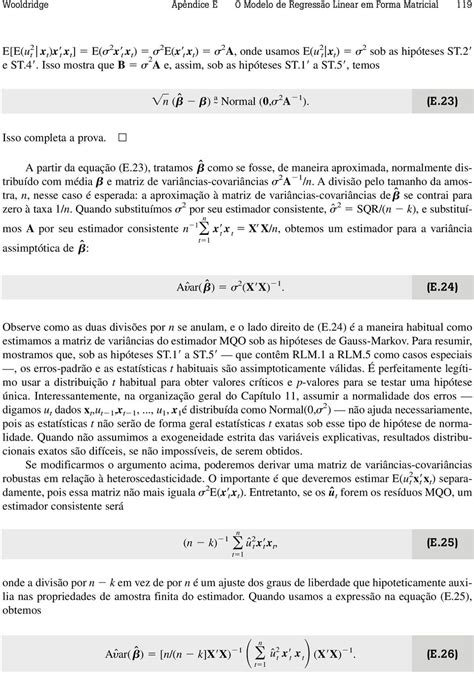 Este apêndice deriva vários resultados da estimação do modelo de