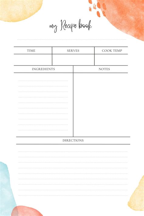 My Recipe Book Template Printable Etsy