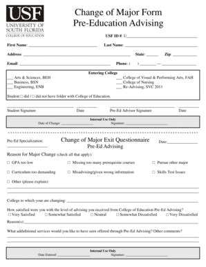 Fillable Online Coedu Usf Pre Ed Change Of Major USF College Of