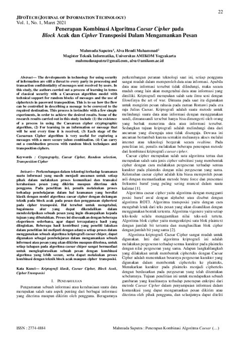 pdf penerapan kombinasi algoritma caesar cipher pada block acak dan cipher transposisi dalam