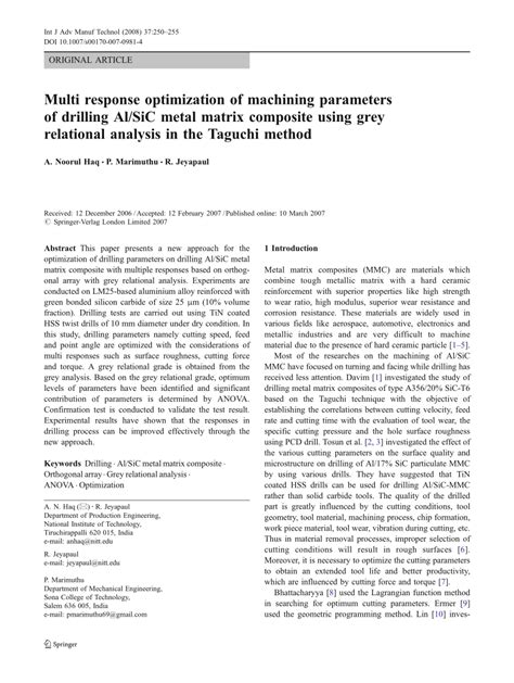 pdf multi response optimization of machining parameters of drilling al sic metal matrix