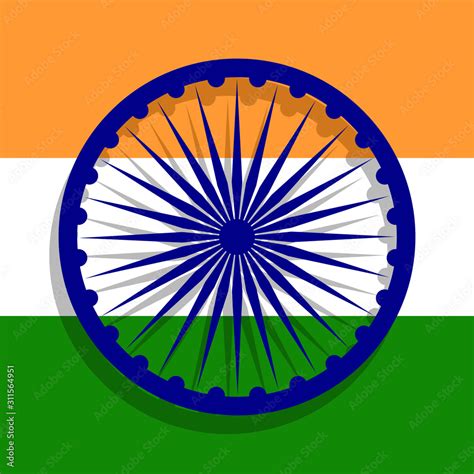 Ashoka Chakra In Front Of Indian National Flag Flat Illustration