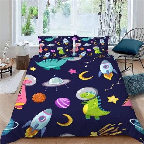 Housse De Couette 140X200 Dinosaure De Dessin Animé 3D Motif 3 Pièces