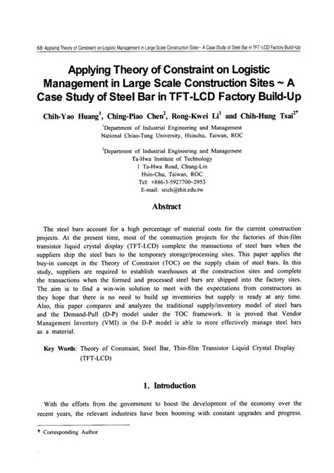 Pdf Applying Theory Of Constraint On Logistic Management In Large