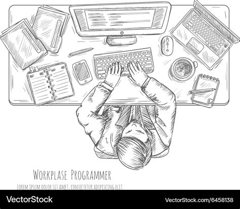 Programmer Work Place Sketch Royalty Free Vector Image
