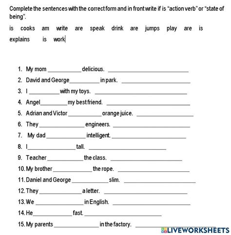 Being Verbs Am Is Are Teaching Resources Worksheets Library