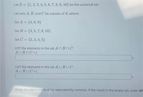 solved let s {1 2 3 4 5 6 7 8 9 10} ﻿be the universal
