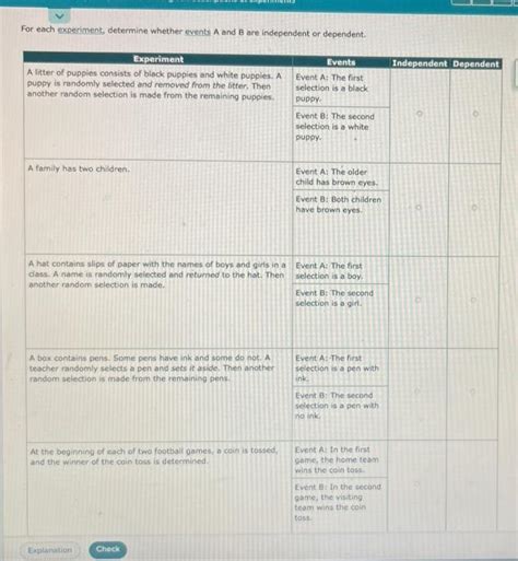 solved for each experiment determine whether events a and b