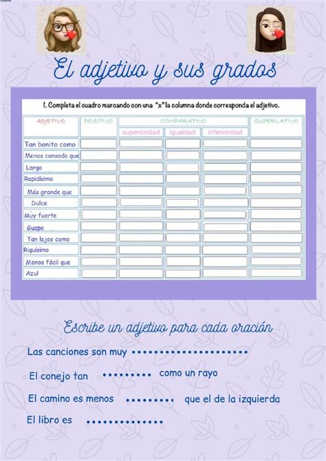 Ejercicio De Grados Del Adjetivo Adjetivo Adjetivos Actividades De