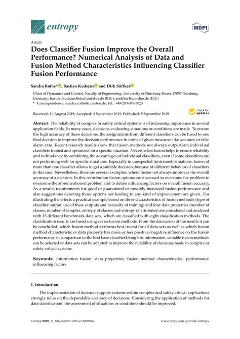 pdf does classifier fusion improve the overall performance numerical analysis of data and