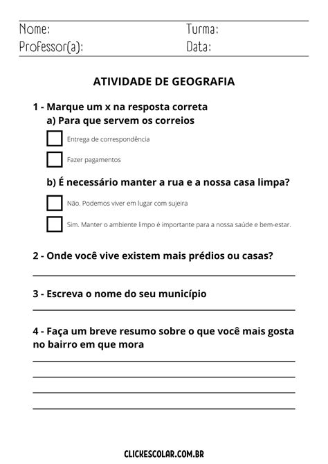 Atividade de Geografia para 2º ano Confira modelos prontos