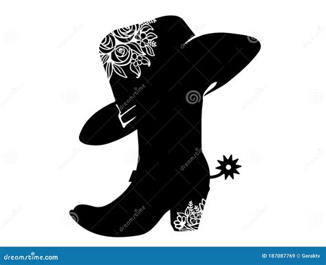 Cowboy Boot Black Silhouette For Text Or Decoration Vector Cowgirl
