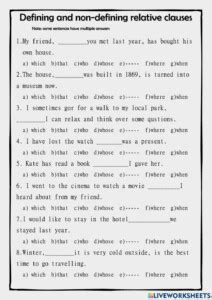 Adjective Clauses And Phrases Worksheets Adjectiveworksheets Net