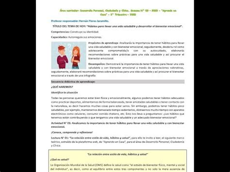 Sesión N 22 Hábitos para llevar una vida saludable y desarrollar el