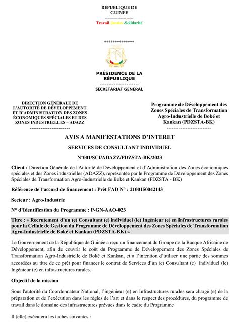 AVIS A MANIFESTATIONS DINTERET Pour Le Recrutement Dun E Consultant