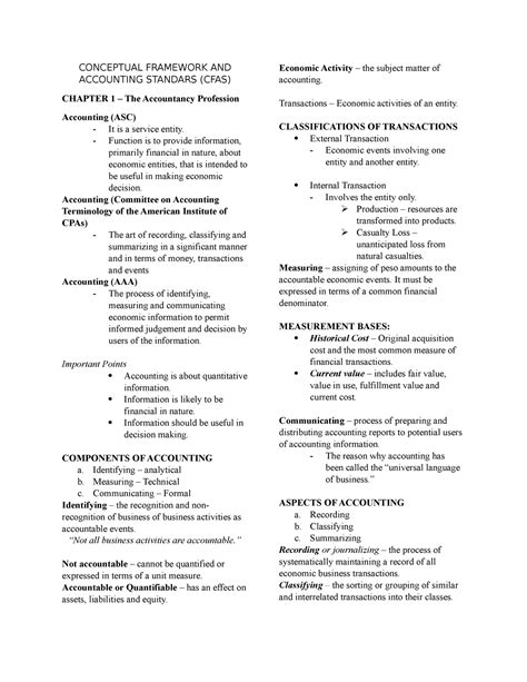 Conceptual Framework AND Accounting Standars Reviewer CONCEPTUAL