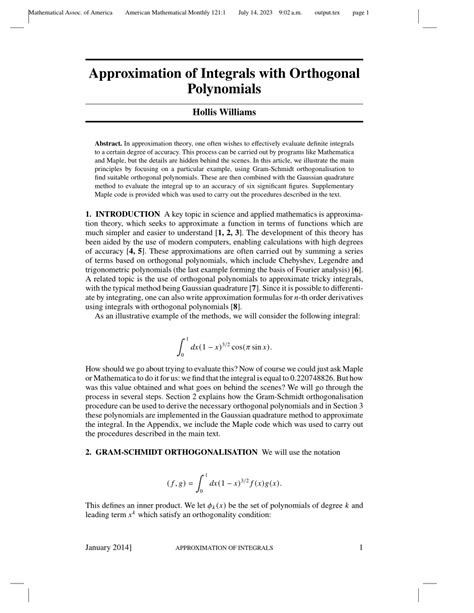 pdf approximation of integrals with orthogonal polynomials