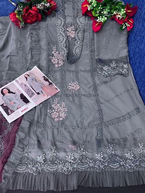 Heavy Faux Georgette With Embroidery And Stone Work Pakistani Suit Grey