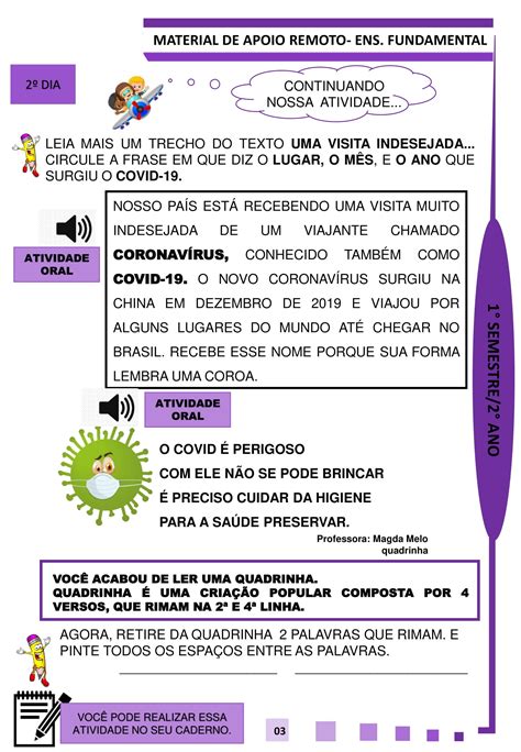 2º ano material de apoio remoto atividades de ciências Cuca