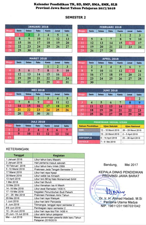 KALENDER PENDIDIKAN PROVINSI JAWA BARAT TAHUN PELAJARAN 2017 2018