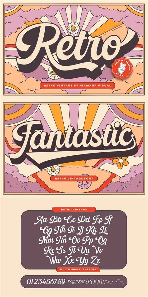 Retro Vintage Groovy Font Vintage Fonts Groovy Font Shadow Fonts