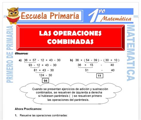 Ejercicios De Operaciones Combinadas Para Primero De Primaria Fi