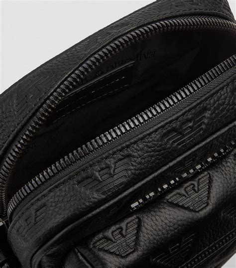 Emporio Armani Black Small Leather Embossed Cross Body Bag Harrods UK