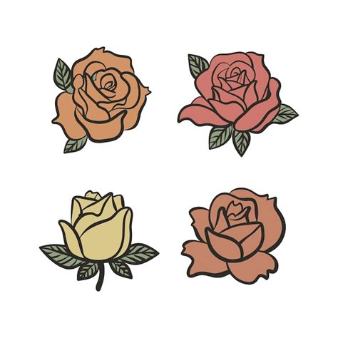 Vector de ilustración de un conjunto de flores de rosa Vector Premium