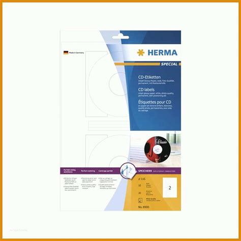 Ausgezeichnet Herma Inkjet Cd Etiketten A4 Weiß Ø 116 Mm Papier