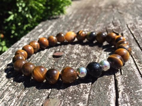 Tiger S Eye Black Onyx Bracelet Gemstone Bead Bracelet Etsy