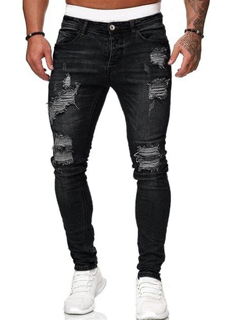 CenturyX Men S Skinny Distressed Ripped Jeans Destroyed Stretchy Knee