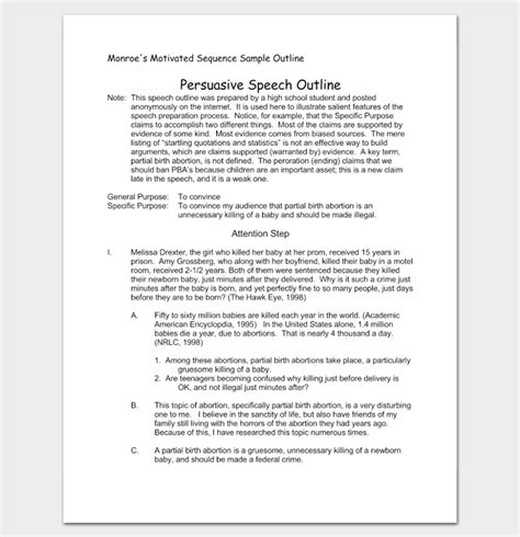 Persuasive Speech Outline Template Examples Samples Formats
