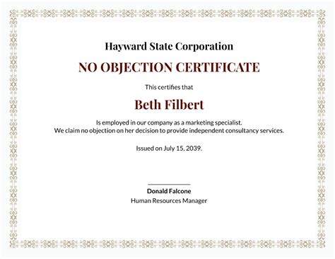 Free No Objection Certificate For Employee Template Edit Online
