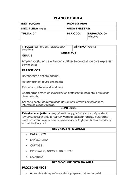 Plano De Aula Sobre Substantivo Revoeduca