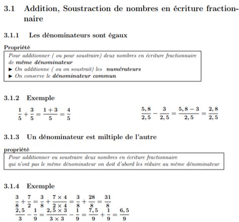 درس Opérations sur les nombres en écriture fractionnaire للسنة الأولى