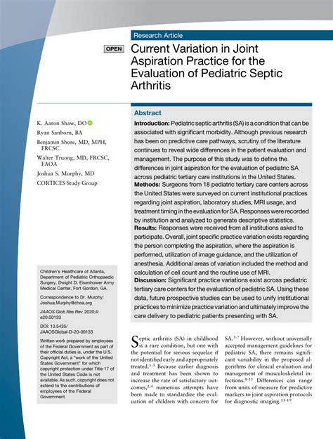 PDF Current Variation In Joint Aspiration Practice For The Evaluation